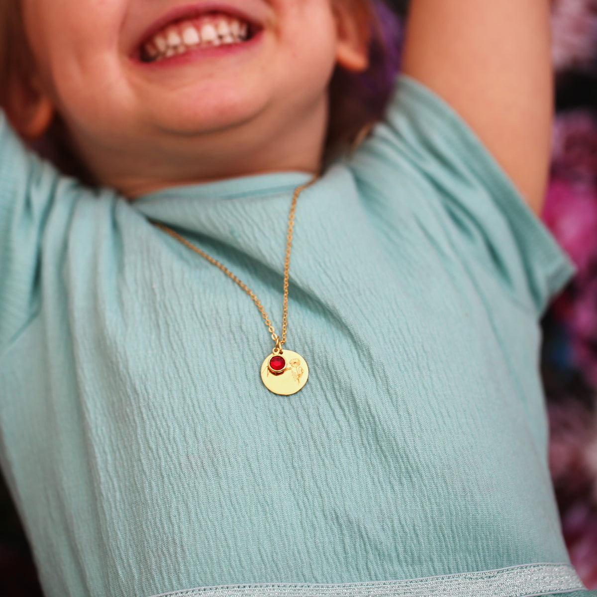 Silberkette Monatsblume mit Geburtsstein Namenskette Gravur – Namelano